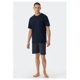 Shorty Schiesser "selected premium inspiration", Herren, Gr. 52 (L), blau (800, blau), Single Jersey, Obermaterial: 100% Baumwolle, unifarben, gepunktet, klassisch, bequem kurz, Rundhals, Kurzarm, Homewear-Sets, mit rundem Halsausschnitt