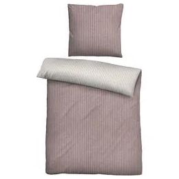 Wendebettwäsche Biberna "Tillmann", rosa (rose), B/L: 155cm x 200cm, , Flanell, B/L: 80cm x 80cm, Flanell, Obermaterial: 100% Baumwolle, Bettwäsche, kuschelig warm im Winter, gestreifte Bettwäsche mit Wendeoptik