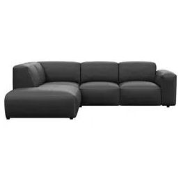 Ecksofa FLEXLUX "Lucera, super bequem durch hochwertigen Sitzaufbau mit Kaltschaum", schwarz (deep schwarz), B:256cm H:73cm T:231cm, 100% Echteder, Sofas, modern & anschmiegsam, L-Form, Designsofa