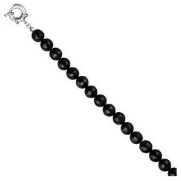 Kette ohne Anh&auml;nger Jobo, schwarz, Halsketten, Damen, Materialmix, L: 80, mit Onyx-Kugeln 80 cm