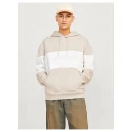 Jack & Jones Kapuzensweatshirt JACK & JONES "JJELEGACY BLOCKING SWEAT HOOD NOOS", Herren, Gr. M, grau (moonbeam detail:blocking), angeraute Sweatware, Obermaterial: 70% Baumwolle, 30% Polyester, colorblocking, modisch, loose fit, Rundhals, Langarm Bündchen, Sweatshirts
