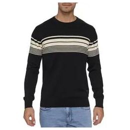 Rundhalspullover INDICODE "INPorcenak", Herren, Gr. S, schwarz, Strick, Obermaterial: 100% Baumwolle, gestreift, regular fit normal, Rundhals, Pullover