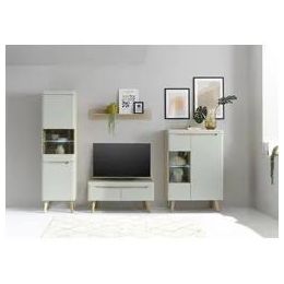Wohnwand Inosign "Torge, Anbauwand, Schrankwand, Mediawand, Wohnzimmer-Set", grün (pistazie, scandi oak), B:290cm H:197cm T:40cm, Holzwerkstoff, Kastenmöbel-Sets, enthält 2 Vitrinen, 1 Lowboard + 1 Wandboard, 290 cm breit