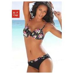 B&uuml;gel-Bikini Lascana, Damen, Gr. 52, Cup D, schwarz (schwarz, bedruckt), Polyamid, floral, gepunktet, Bikini-Sets B&uuml;gel-Bikini, verstellbare Tr&auml;ger, Bikini-Hose mit bedrucktem B&uuml;ndchen