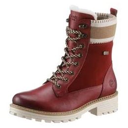Winterboots Remonte "Elisabeth Hurley-Collection", Damen, Gr. 38, rot (rot, sand), Leder, Veloursleder, Textil, casual, Schuhe, Schnürboots, Schnürstiefelette mit wasserabweisender TEX-Membran