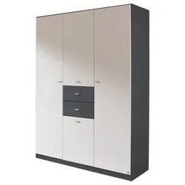 Drehtürenschrank Rauch "Landsberg", grau (graumetallic, weiß), B:136cm H:197cm T:54cm, Holzwerkstoff, Schränke, mit praktischen Türen und Schubkästen