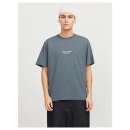 Jack & Jones Rundhalsshirt JACK & JONES "JORVESTERBRO TEE SS CREW NECK NOOS", Herren, Gr. XL, grau (stormy weather), Jersey, Obermaterial: 100% Baumwolle, bedruckt, relaxed fit normal, Rundhals, Shirts