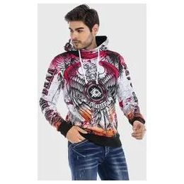 Cipo & Baxx Rundhalspullover CIPO & BAXX "Sweatshirt", Herren, Gr. M, rot, 95% Baumwolle;5% Elasthan, bedruckt, regular fit, Pullover, mit coolem Alloverprint