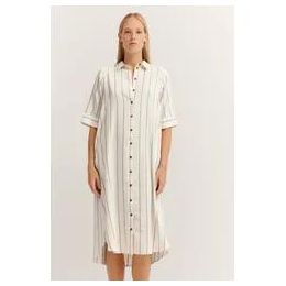 Hemdblusenkleid Bugatti, Damen, Gr. 40, Normalgrößen, beige (60, taupe), 56% Leinen, 28% Polyester, 14% Viskose, 2% Elasthan, gestreift, normal, Kleider, aus Leinen-Mix