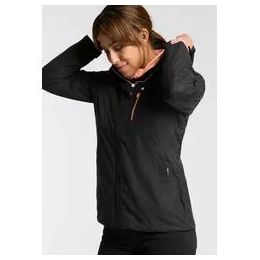 Regenjacke Killtec, Damen, Gr. 46, schwarz, Popeline, Obermaterial: 100% Polyester, mit verstellbarem Klettverschluss, Jacken, Wasser- & winddicht & leicht & abzippbarer Kapuze