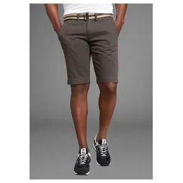 Chinoshorts Bruno Banani, Herren, Gr. 38, N-Gr, grau (anthrazit), Twill, Obermaterial: 100% Baumwolle, unifarben, Casual, slim fit kniefrei, Hosen, inklusive Gürtel