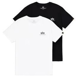 Rundhalsshirt Alpha Industries "Basic T Small Logo 2 Pack", Herren, Gr. L, schwarz-weiß (schwarz, weiß), Single Jersey, Obermaterial: 100% Baumwolle, bedruckt, regular fit normal, Rundhals, Shirts