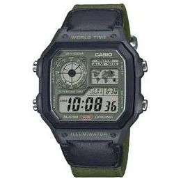 Chronograph, olivgrün, schwarz, Casio TIMELESS COLLECTION, Armbanduhren, Herren, Quarzuhr, Armbanduhr, Herrenuhr, Digitaluhr, Textilarmband