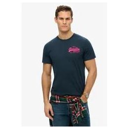 Rundhalsshirt Superdry "VL EMBROIDERED RELAXED TEE", Herren, Gr. L, blau (eclipse navy), Single Jersey, Obermaterial: 100% Baumwolle, bedruckt, relaxed fit normal, Rundhals, Shirts