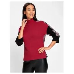 Stehkragenpullover Heine "Stehkragen-Pullover", Damen, Gr. 48, schwarz (erdbeere, schwarz, gemustert), 49% Viskose, 25% Polyester, 24% Polyamid, 2% metallisierte Fasern, gemustert, mehrfarbig, Pullover