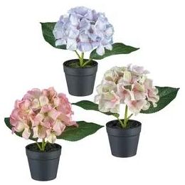 Kunstblume Creativ green "Mini-Hortensie in Pastellfarben", bunt, B:25cm H:20cm L:13cm, Kunststoff, Kunstpflanzen, mit Glitzerschimmer