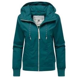 Outdoorjacke Ragwear "Lumie YOUMODO", Damen, Gr. M (38), petrol, Obermaterial: 65% Polyester, 35% Baumwolle, Innenfutter: 100% Polyester, Wattierung: 100% Polyester, lässig geschnitten hüftlang, hoch geschlossener Ausschnitt, Ärmel ohne Ärmelschlitz Rippstrickbündchen, Jacken, Gefütterte Übergangsjacke mit Kapuze