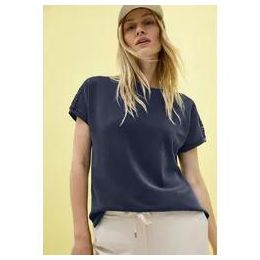 T-Shirt Cecil, Damen, Gr. XXL (46), blau (urban navy), Web, Obermaterial: 49% Polyester, 44% Modal, 7% Elasthan, unifarben, casual, normal hüftbedeckend, Rundhals, Kurzarm, Shirts, mit feinem Mesh-Einsatz
