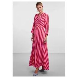 Hemdblusenkleid Y.A.S "YASSAVANNA LONG SHIRT DRESS", Damen, Gr. L, N-Gr, rosa (cyclamen str:bittersweet), Web, Obermaterial: 100% Viskose (LENZING ECOVERO), gestreift, modisch, relaxed fit lang, 3/4-Ärmel, Kleider, Sommerkleid, mit 3/4 Ärmel