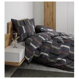 Bettw&auml;sche Janine "Mako-Satin87107 0", braun (braun grau), B/L: 155cm x 200cm, 1 Stk., 1 Stk., Mako-Satin, B/L: 80cm x 80cm, Mako-Satin, Obermaterial: 100% Baumwolle, Bettw&auml;sche, Bettw&auml;sche, mit Reissverschluss