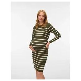 Umstandskleid MAMALICIOUS "MLNEWSIV JUNE LS UK KNIT DRESS 2F A NOOS", Damen, Gr. M, N-Gr, grape leaf stripes:snow weiß, Rippstrick, Obermaterial: 70% Viskose, 30% Nylon, gestreift, modisch, regular fit knielang, Rundhals, Kleider, mit Stillfunktion