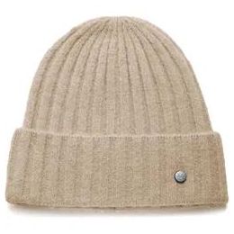 Strickmütze Pearlwood "JANNE", Damen, cappuccino, Grobstrick, Materialmix, unifarben, Mützen, in breiten Rippen gestrickt, breiter Umschlag, wärmend, Wollanteil