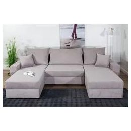 Wohnlandschaft Collection AB "Pico U-Form", grau (hellgrau), B:252cm H:39cm T:158cm, 100%Polyester, Sofas, Wohnlandschaft,2 X Ottomane,Polyätherschaum Polsterung