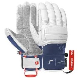 Skihandschuhe Reusch "Cyprien Sarrazin", Damen, Gr. 8,5, weiß (weiß, blau), 60% Polyester, 40% Ziegenleder, mehrfarbig, Handschuhe, Extra warm, winddicht, extra atmungsaktiv