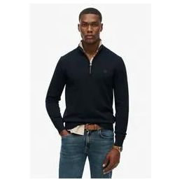 Strickpullover Superdry "ESSENTIALS COTTON HALF ZIP", Herren, Gr. XL, eclipse navy marl, Strick, Obermaterial: 100% Baumwolle, meliert, Modisch, slim fit, Rippbündchen, Pullover