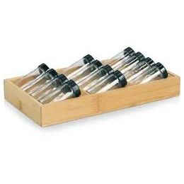 Gewürzstreuer zeller PRESENT "Gewürzeinsatz-Set, 13-tlg., Bambus/Glas", holzfarben, transparent, schwarz, B:20cm H:9cm, Gewürzstreuer, übersichtliche Anordnung, praktisch und modern
