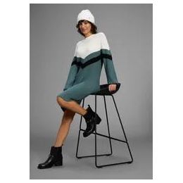 Strickkleid Laura Scott, Damen, Gr. 40, N-Gr, blau (petrol, weiß), Strick, Obermaterial: 50% Viskose, 28% Polyester, 22% Polyamid, mehrfarbig, colorblocking, feminin, figurbetont mini, Rundhals, Langarm Raglanärmel Bündchen, Kleider, mit Streifenmuster aus weicher Viskosequalität