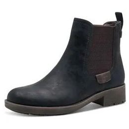 Chelseaboots Tamaris, Damen, Gr. 42, blau (navy), Nubuklederimitat, Elastischer Einsatz, unifarben, klassisch, Schuhe, Blockabsatz, Stiefelette, Schlupfschuh im Used Look