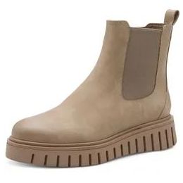 Chelseaboots Marco Tozzi, Damen, Gr. 41, grau (taupe), Nubuklederimitat, Elastischer Einsatz, used, unifarben, klassisch, Schuhe, Keilsabsatz, Plateau, Stiefelette mit Feel Me-Ausstattung, G-Weite