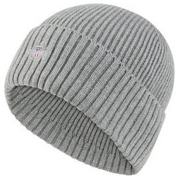 Strickmütze Gant "COTTON BLEND LOGO BEANIE", Damen, grau melange, Strick, Baumwollmischung, Mützen, Regular fit