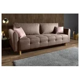 Schlafsofa Inosign "Nordic", cappuccino, B:219cm H:93cm T:88cm, Struktur (100% Polyester);Zierkissen: 100% Polyester;Korpus: 100% Polyester;Flachgewebe (100% Polyester), Sofas, inklusive Bettkasten und Zierkissen