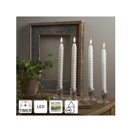 STAR TRADING LED Stabkerze Flamme Swirl 4er Set aus Wachs, braun in Braun,Grau | Gr.: onesize