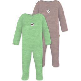 Normani Outdoor Sports 2er Pack MERINO Baby Merino Strampler &bdquo;Levin" in Gr&uuml;n/Rosa | Gr.: 86