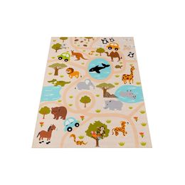 KADIMA DESIGN Kinderteppich waschmaschinenwaschbar Safari‐Stra&szlig;en Kinderzimmer in Mehrfarbig | Gr.: 200 x 290 cm
