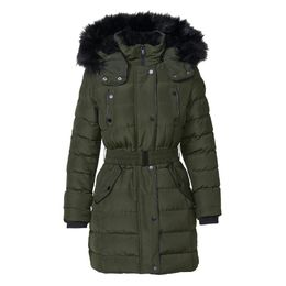 KOROSHI Lange Damen-Steppjacke mit Kapuze in khaki | Gr.: L