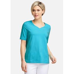 GOLDNER Halbarm Basic-Shirt aus Baumwolle in t&uuml;rkis | Gr.: 40