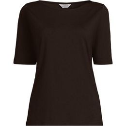 LANDS' END Supima&reg; T-Shirt mit U-Boot-Ausschnitt und gekn&ouml;pfter Schulter, Damen,  Braun, Baumwolle, by Lands' End