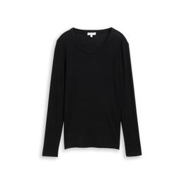Tom Tailor Damen Basic Slim Fit Langarmshirt, schwarz, Uni, Gr. XXXL