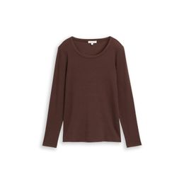 Tom Tailor Damen Basic Slim Fit Langarmshirt, braun, Uni, Gr. XL