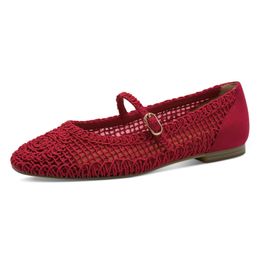 Riemchenballerina Tamaris, Damen, Gr. 37, rot, Lederimitat, Textil, Schuhe, Blockabsatz, Halbschuh, Frühlingsschuh in modischer Häkeloptik