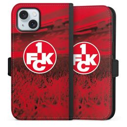 DeinDesign iPhone 15 Handy Klapph&uuml;lle Handyh&uuml;lle aus Kunst Leder schwarz Flip Case 1. Fck 1. Fc Kaiserslautern Official Licensed Product Sideflip mit Lasche