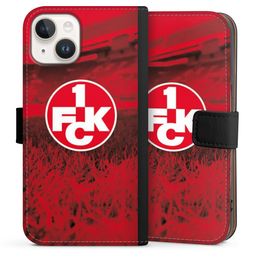 DeinDesign iPhone 14 Handy Klapph&uuml;lle Handyh&uuml;lle aus Kunst Leder schwarz Flip Case 1. Fck 1. Fc Kaiserslautern Official Licensed Product Sideflip mit Lasche