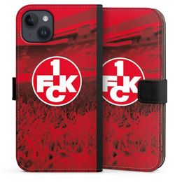 DeinDesign iPhone 14 Plus Handy Klapph&uuml;lle Handyh&uuml;lle aus Kunst Leder schwarz Flip Case 1. Fck 1. Fc Kaiserslautern Official Licensed Product Sideflip mit langer