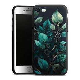 DeinDesign iPhone SE (2020) Handy Premium Silikon H&uuml;lle Handyh&uuml;lle schwarz Case Leaves Eukalyptus Black Silikon Premium Case