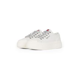 Plateausneaker Tommy Jeans "TJW FOXING VULC LC LEATHER", Damen, Gr. 40, beige (ecru), Lederimitat, Schuhe, Freizeitschuh, Halbschuh, Schnürschuh, Kontrast-Schnürsenkel