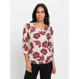 Schlupfbluse Lady, Damen, Gr. 38, beige (champagner, dunkelrot, bedruckt), 100% Viskose, geblümt, gemustert, mehrfarbig, Rundhals, Blusen